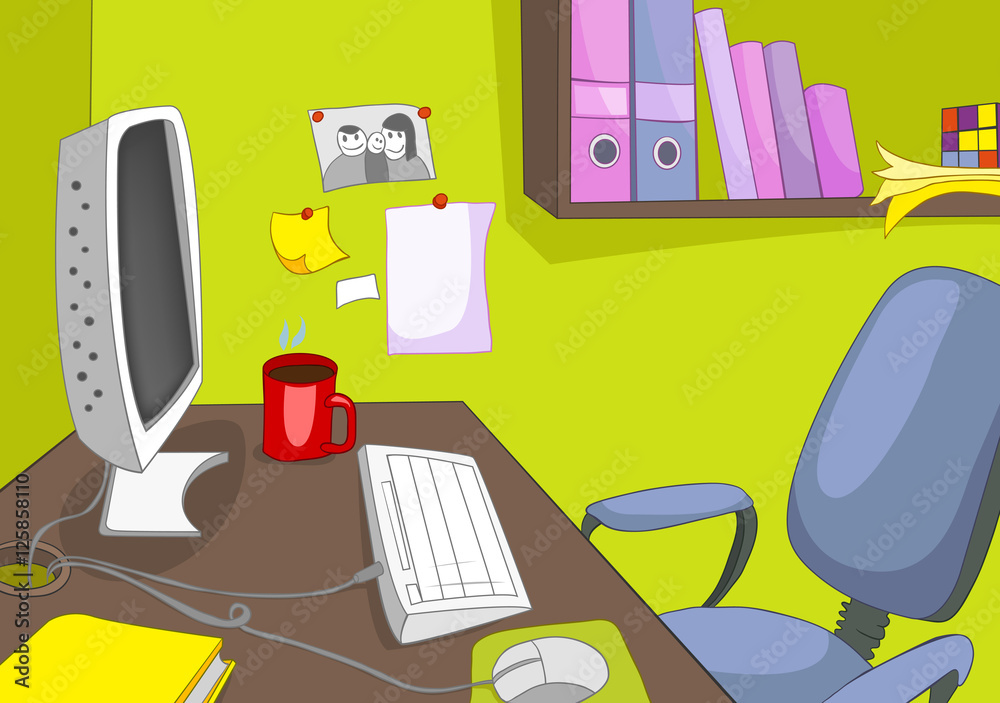 Cartoon background of office workplace. Stock Illustration | Adobe Stock