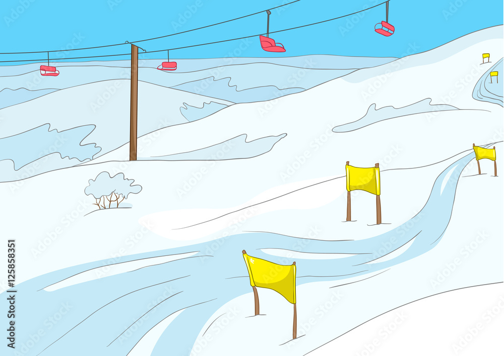 Cartoon background of ski resort. Stock Illustration | Adobe Stock
