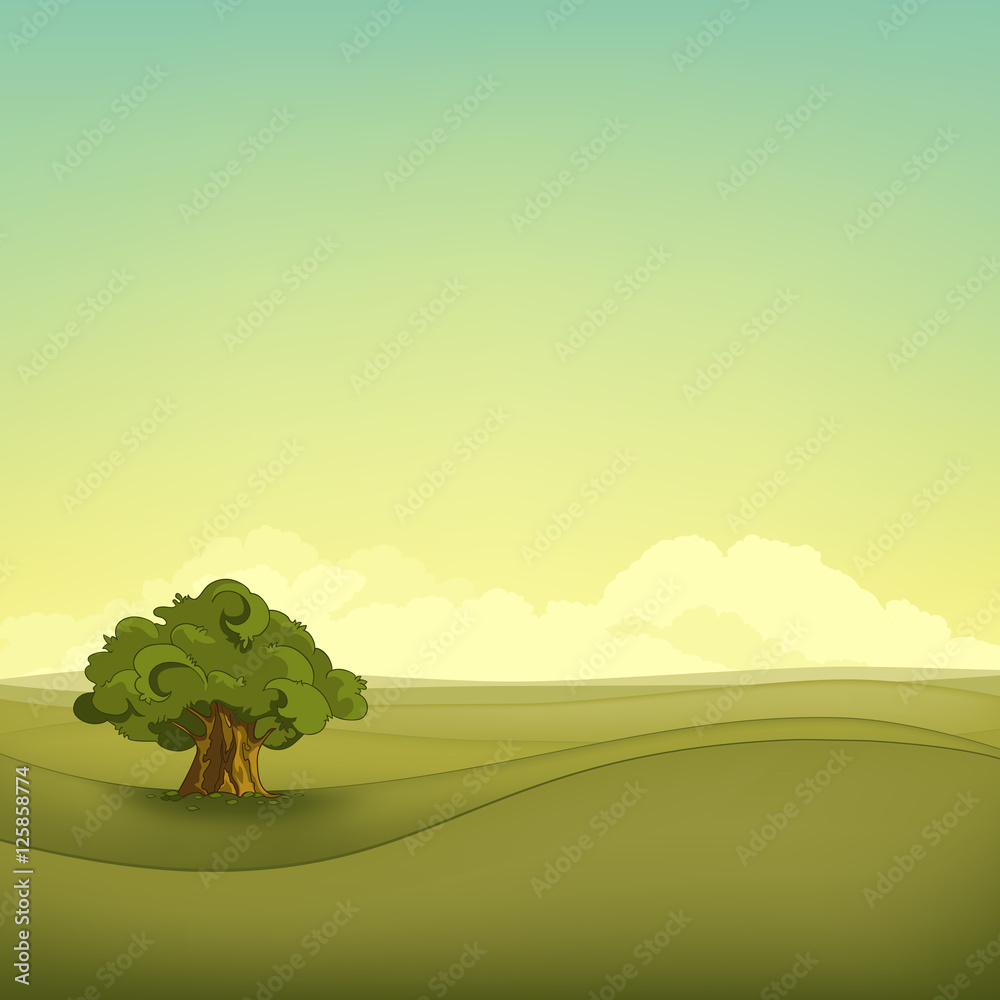 Cartoon background of summer field landscape. Stock Illustration ...