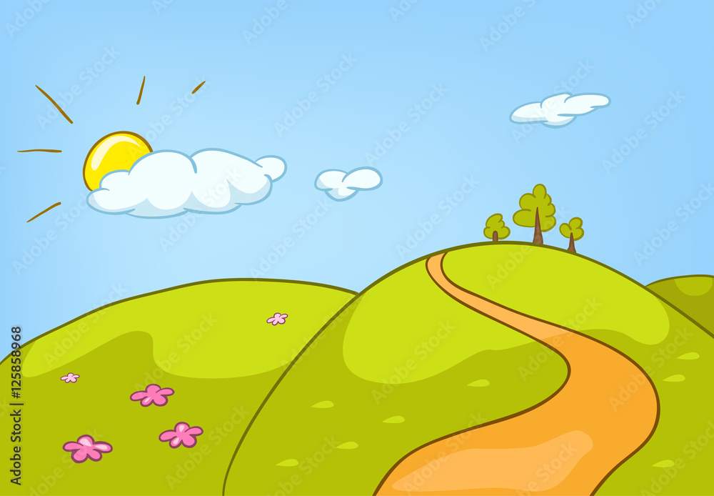 Cartoon background of countryside summer landscape Stock Illustration ...