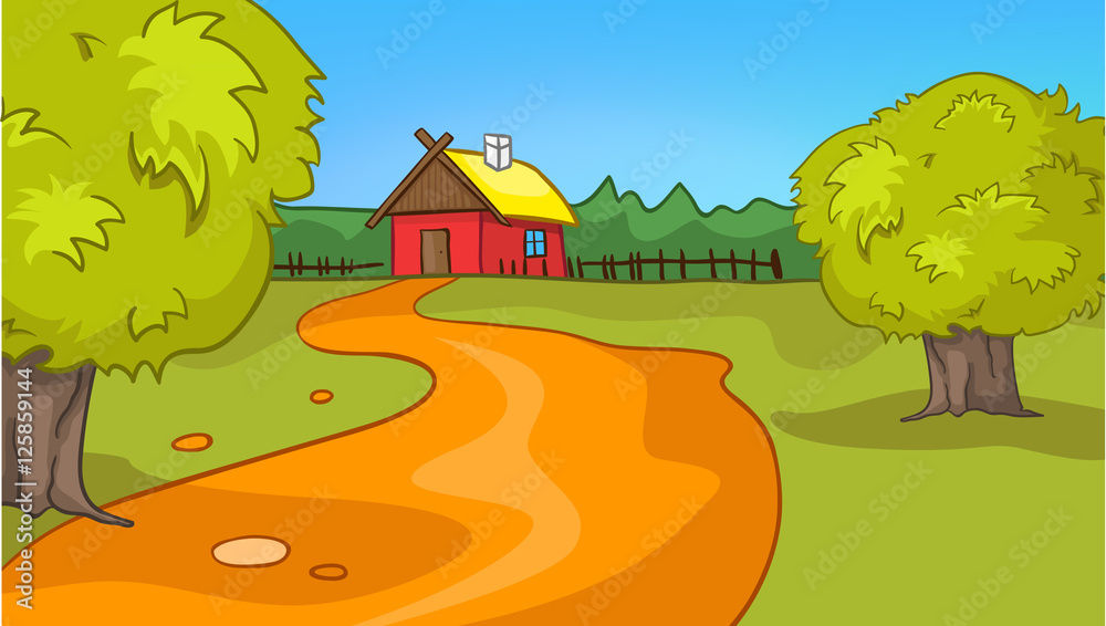 Cartoon background of countryside summer landscape Stock Illustration ...