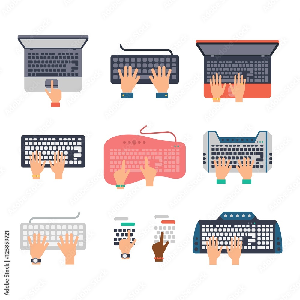 Keyboard hands vector set. Stock Vector | Adobe Stock