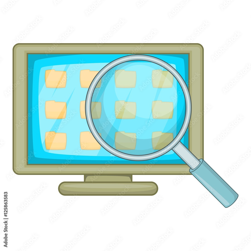 Desktop of computer with folders icon. Cartoon illustration of computer ...