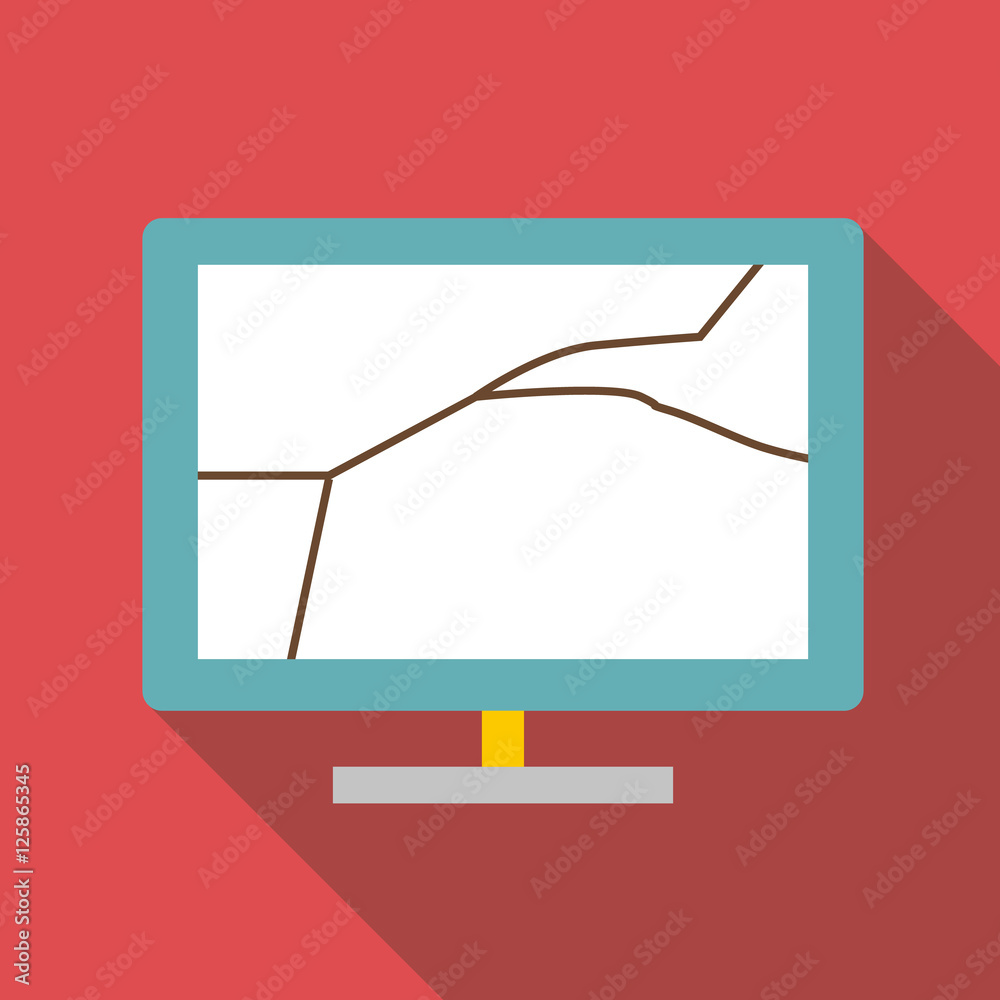 Broken screen of computer icon. Flat illustration of broken screen of ...