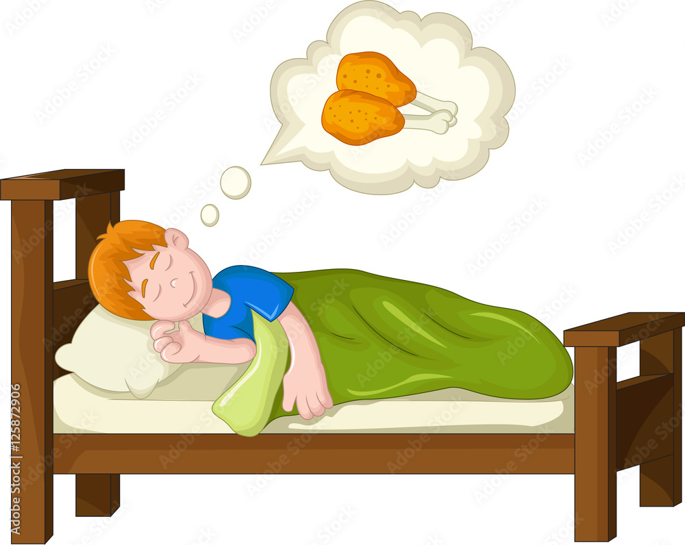 boy cartoon sleeping and dream fried chicken Stock Illustration | Adobe ...