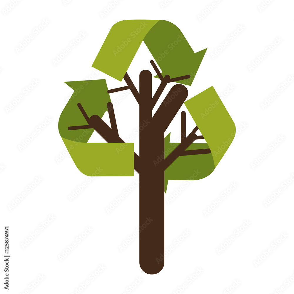 green tree plant with recycle arrows sign over white background. vector ...