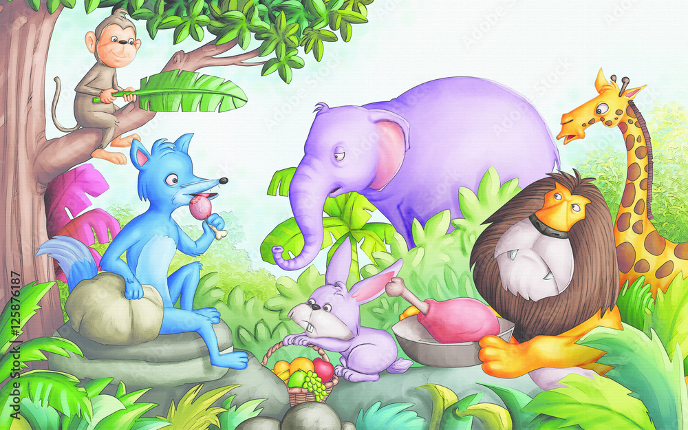 The Blue jackal story (10+11) Stock-Illustration | Adobe Stock