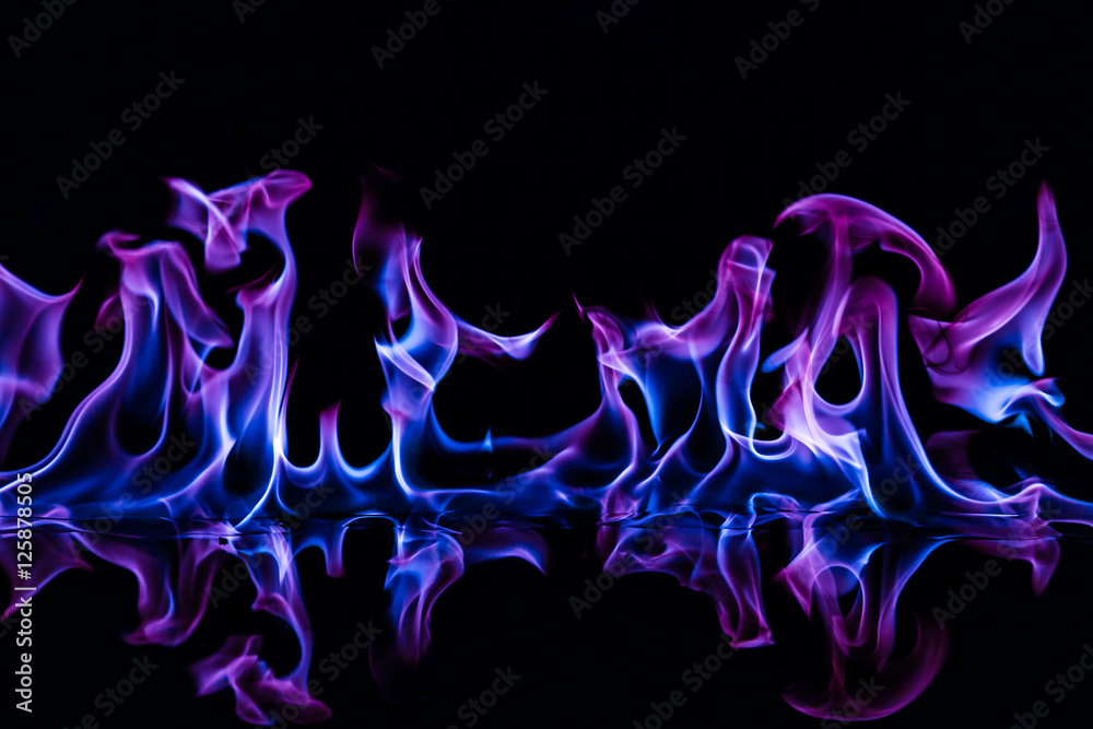 Blue color fire flames on black Stock Photo | Adobe Stock