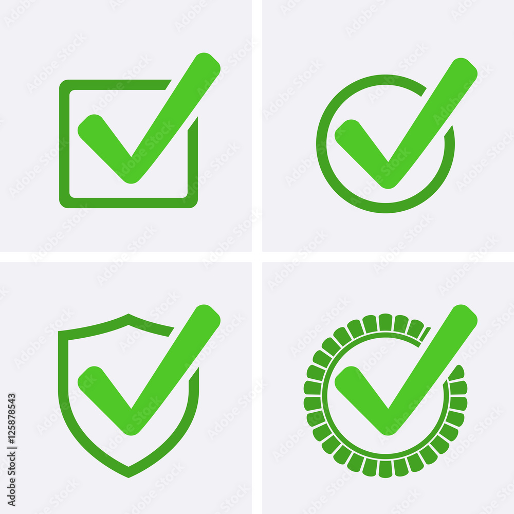 Green Tick Checkbox, set Icons vector illustration isolated Stock ...