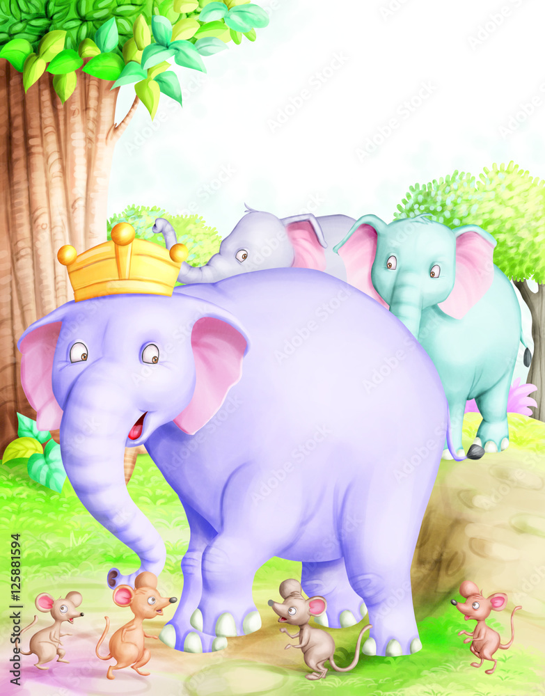 The elephant and the mice story (16) Stock Illustration | Adobe Stock