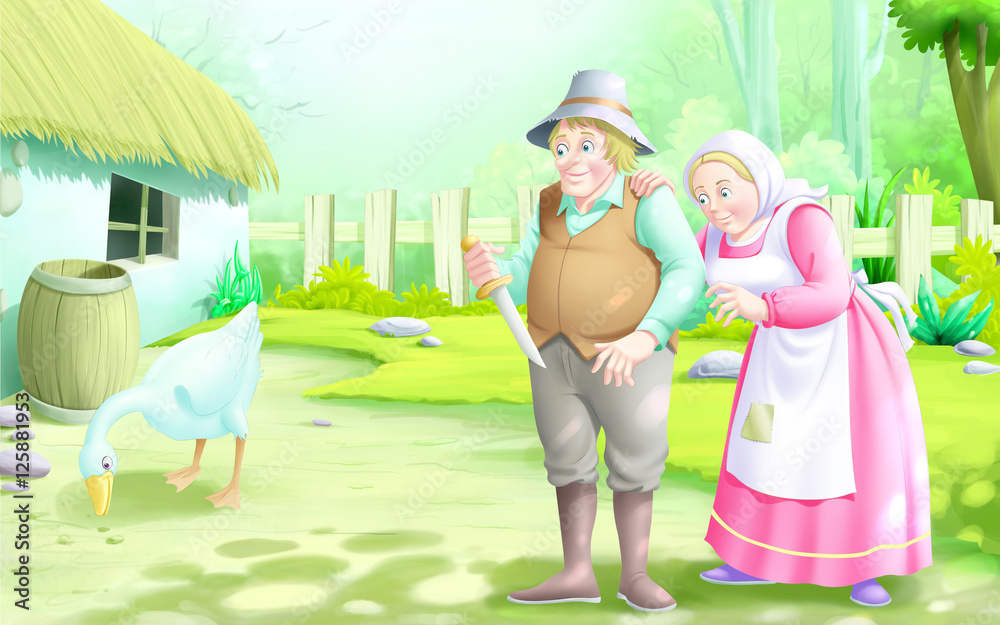 The goose and the golden egg story (12+13) Stock Illustration | Adobe Stock