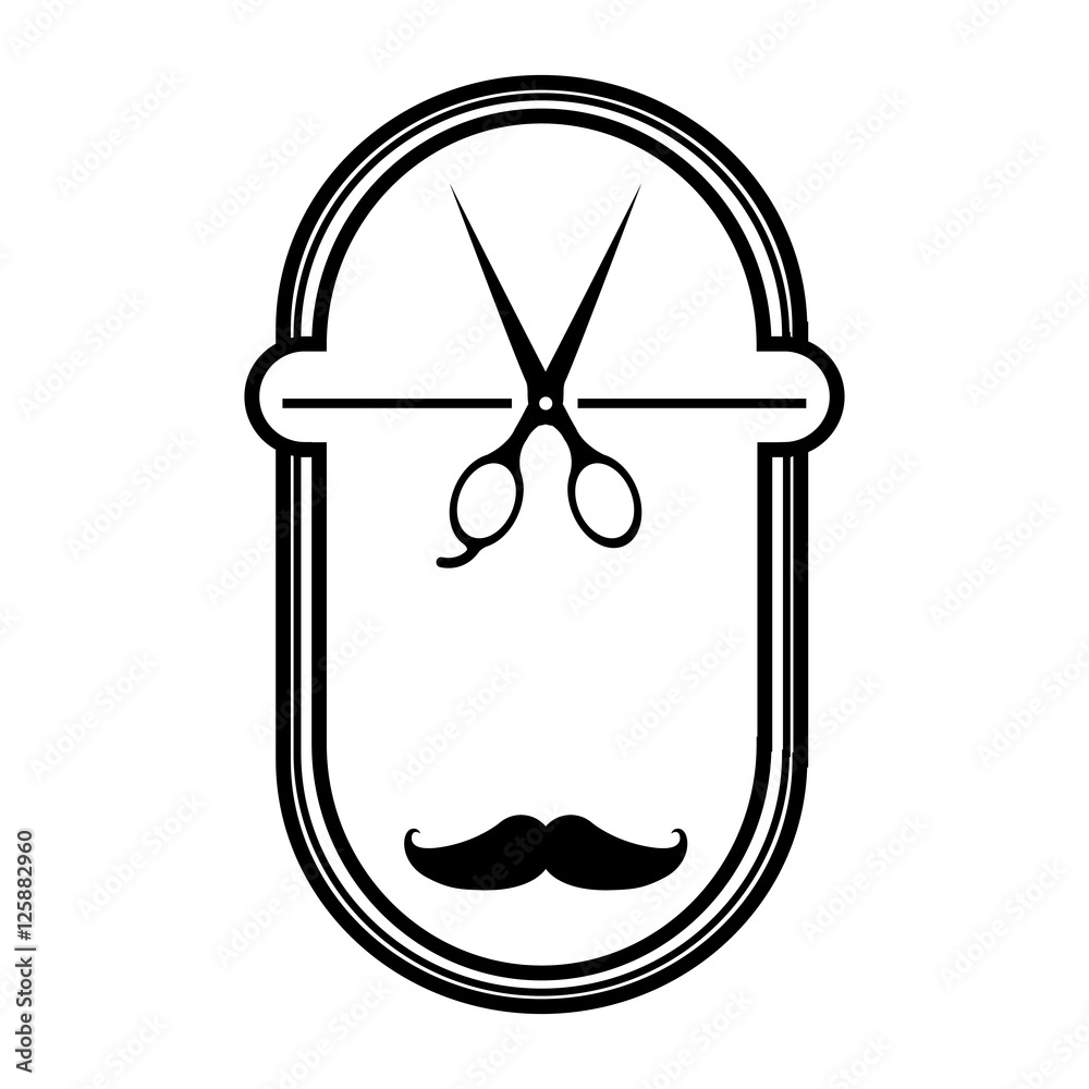 badge with scissors intrument and mustache. hair saloon design. over ...