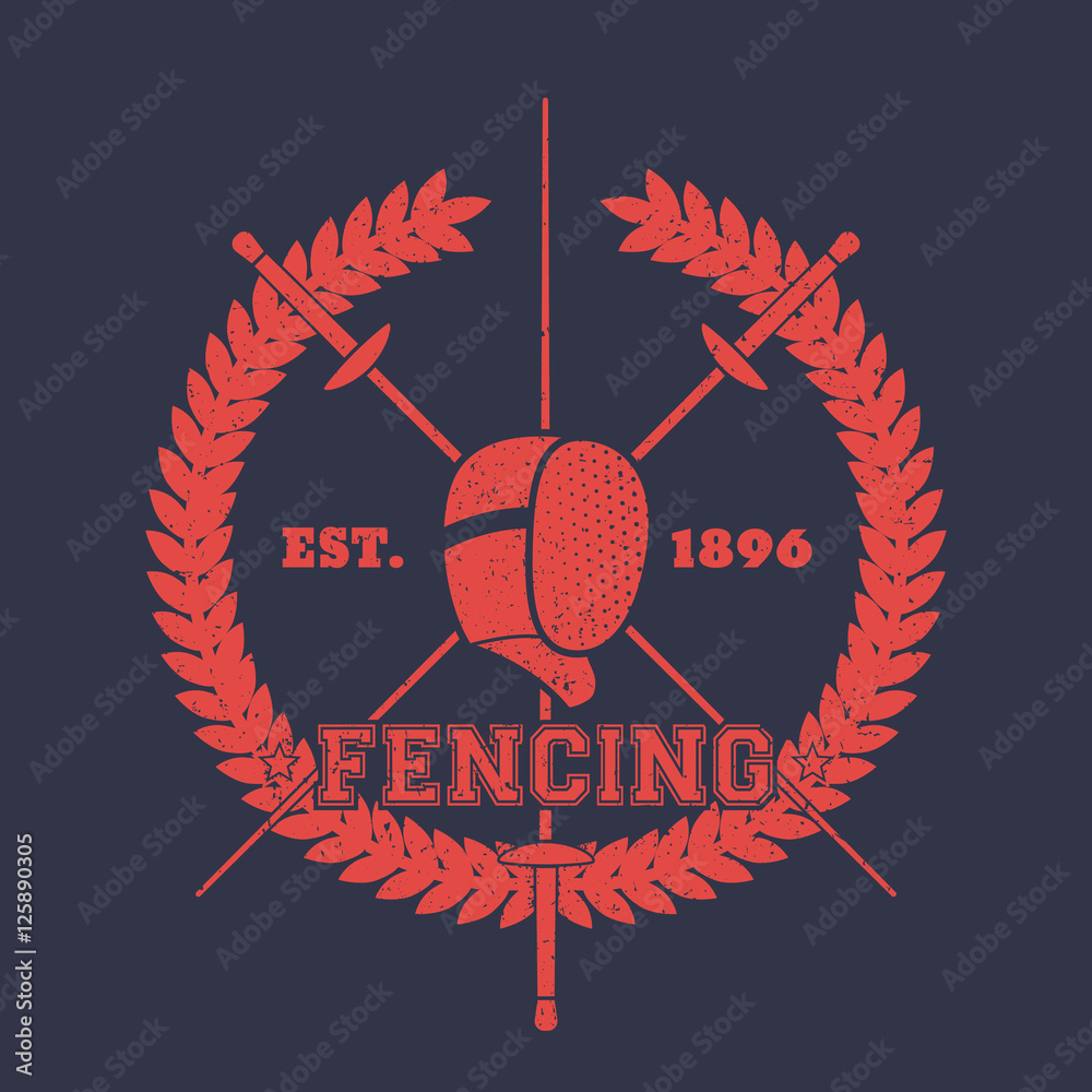 Fencing emblem, logo, t-shirt print with crossed foils and fencing mask ...