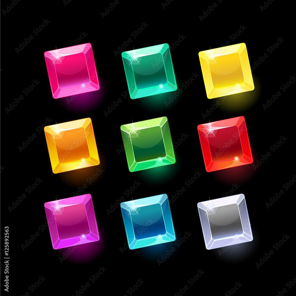 Set of cartoon square different shapes crystals Stock Vector | Adobe Stock