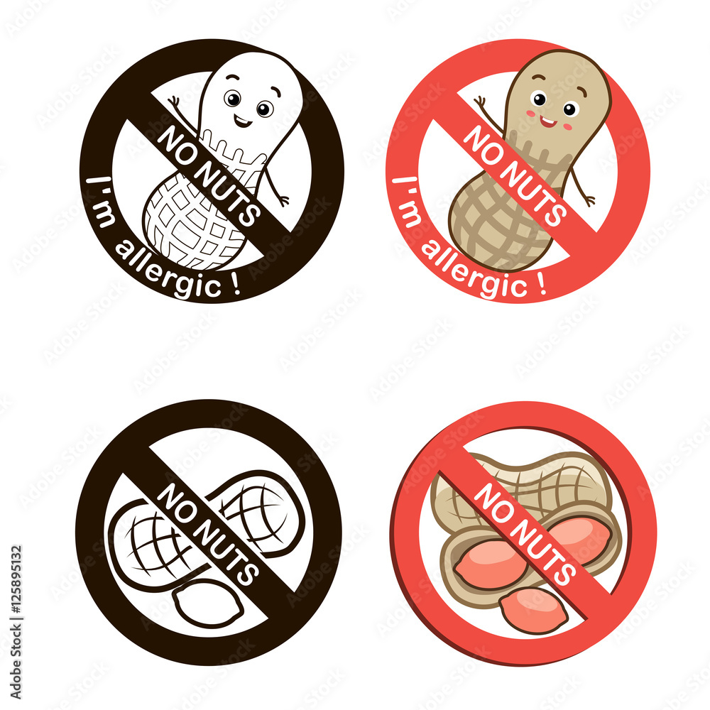 Nuts Free. Symbol Set With Text "No Nuts - I`m Allergic. Vector ...