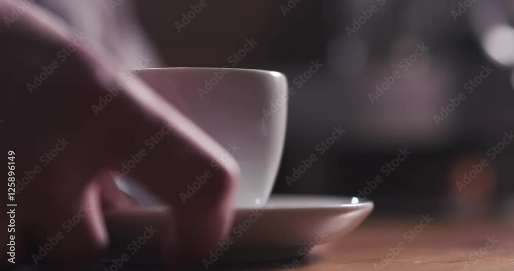 bring cup of coffee from coffee machine to the table Stock Video ...