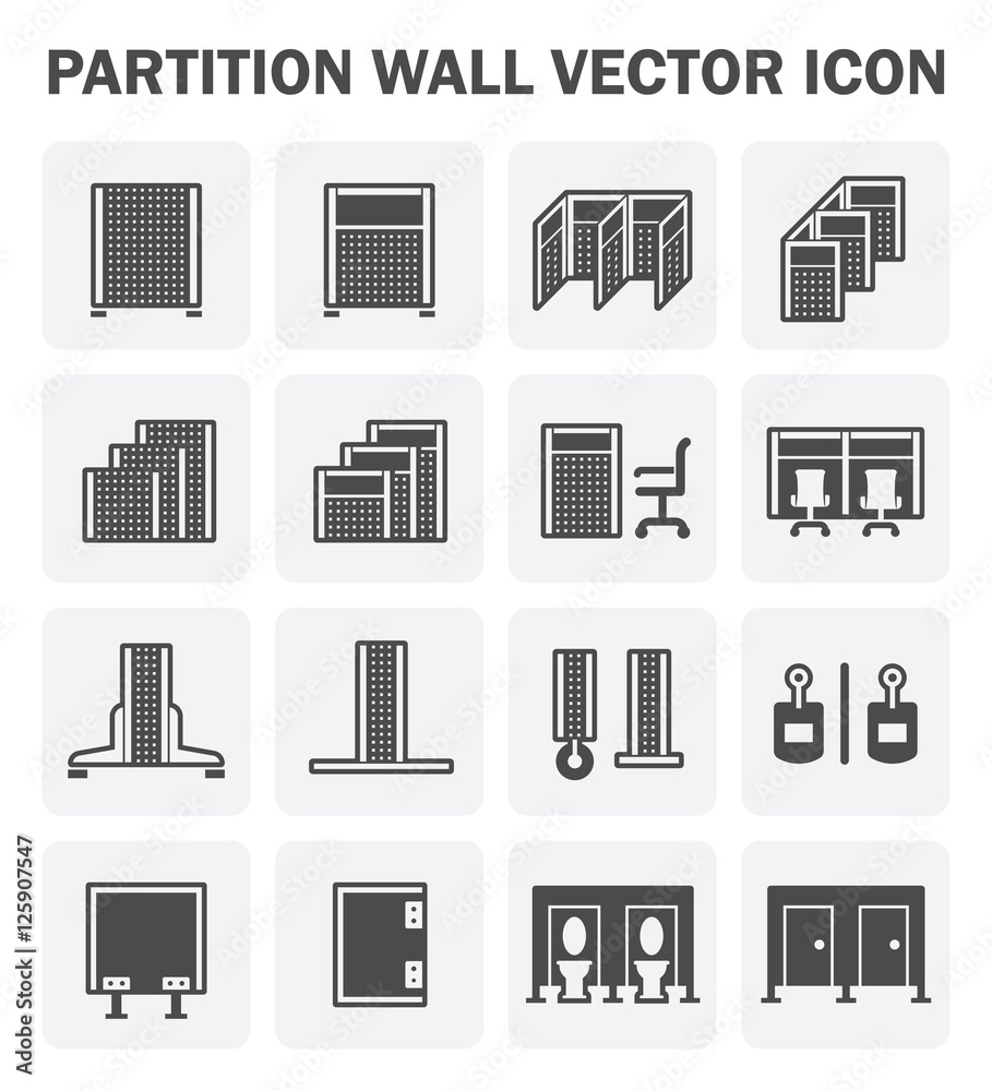 Partition icon. Also called room divider, wall panel, sanitary ...