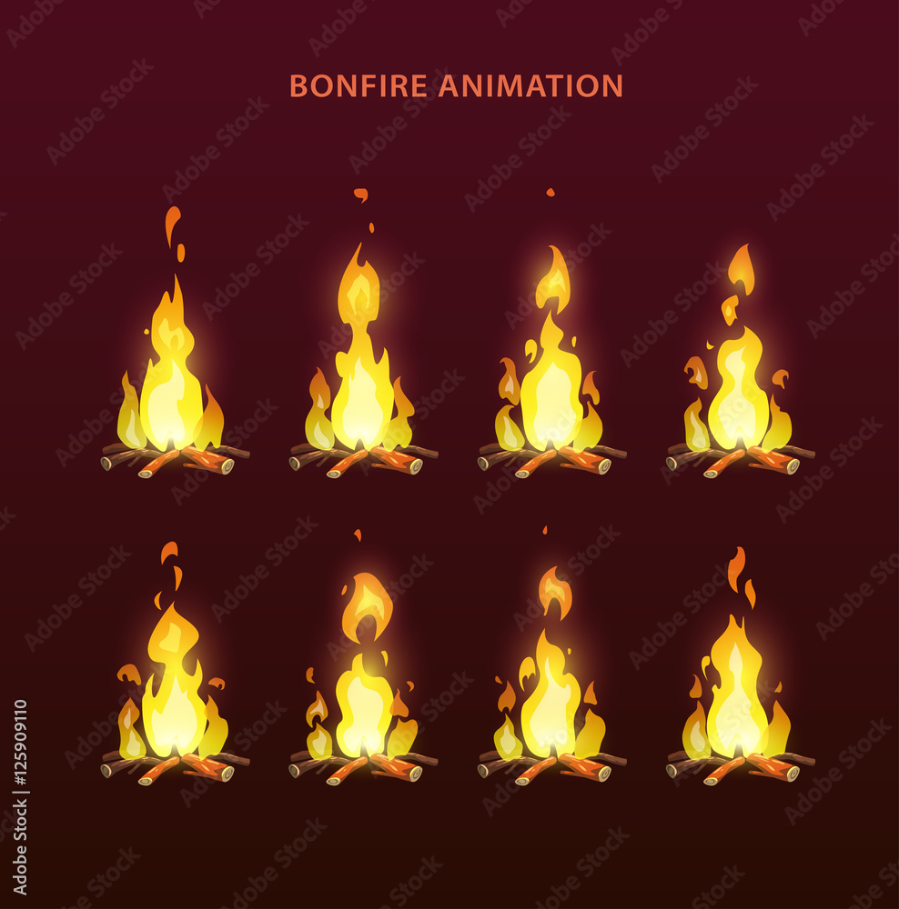 Bonfire animation sprites Stock Vector | Adobe Stock