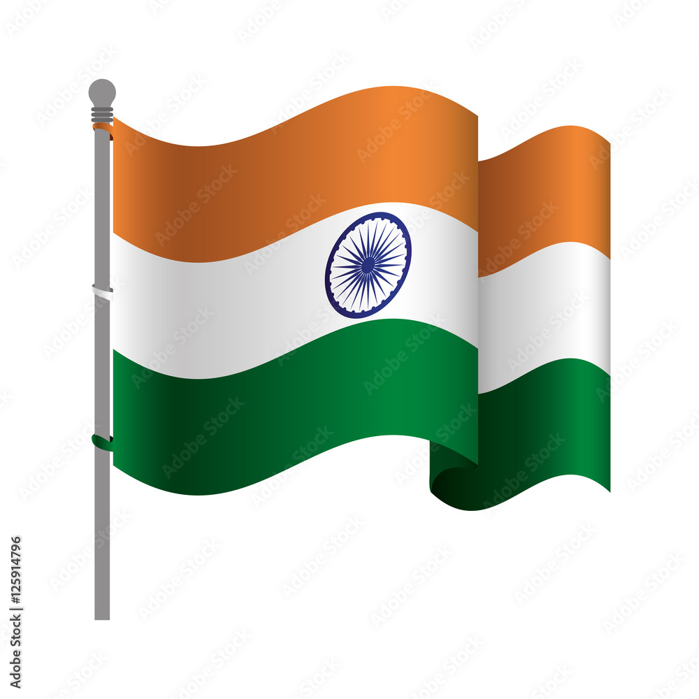 waving flag of republic of india country icon over white background ...