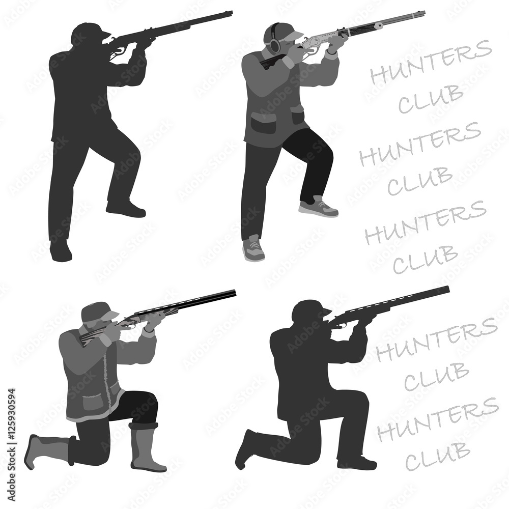 Vecteur Stock man shoots from a rifle at the target and hunting. set in ...