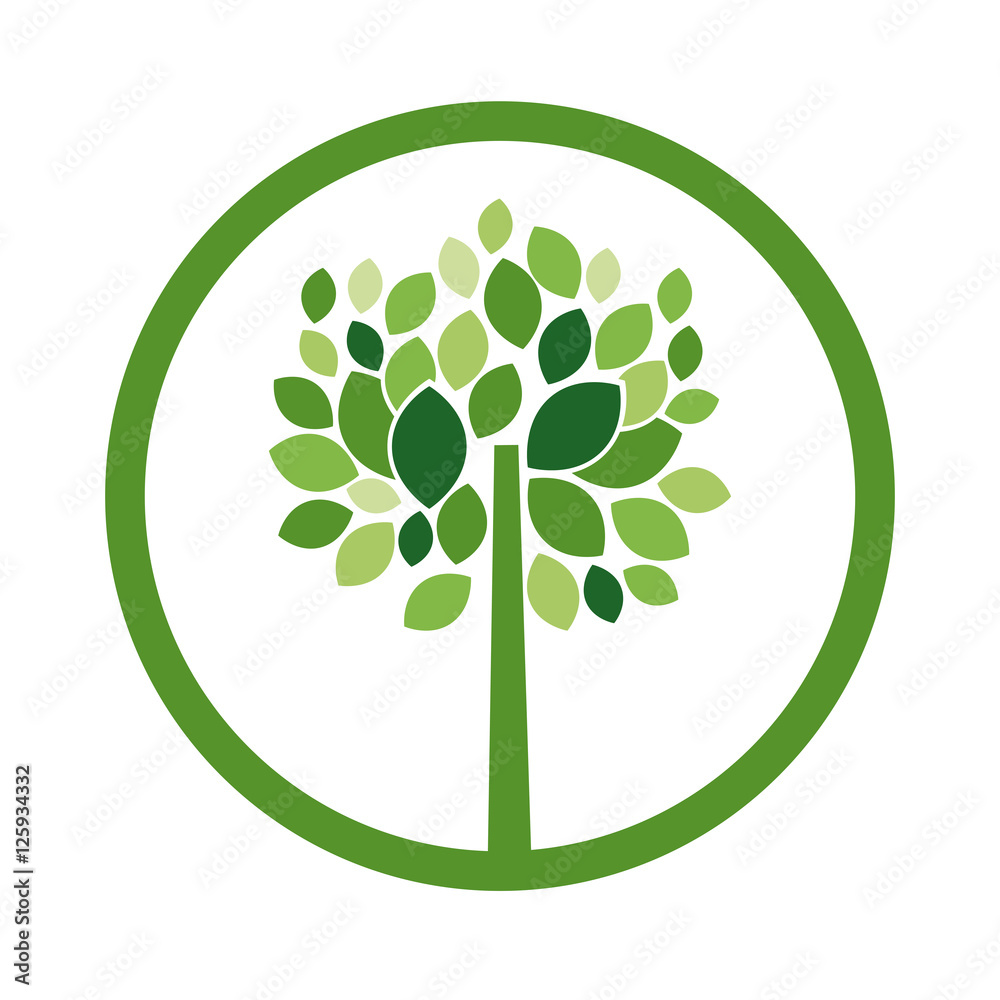 Tree with leaves inside circle icon. Plant nature environment spring ...