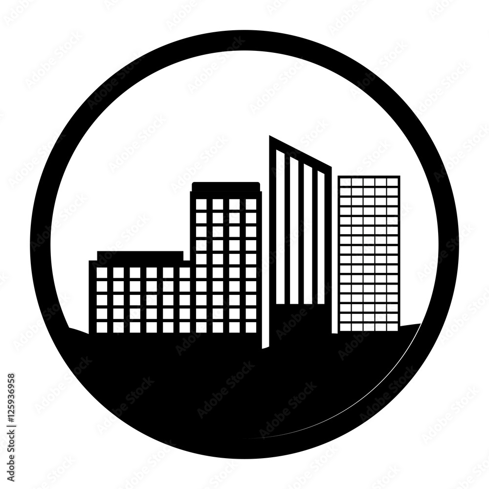 Tower building inside circle icon. City architecture urban and ...