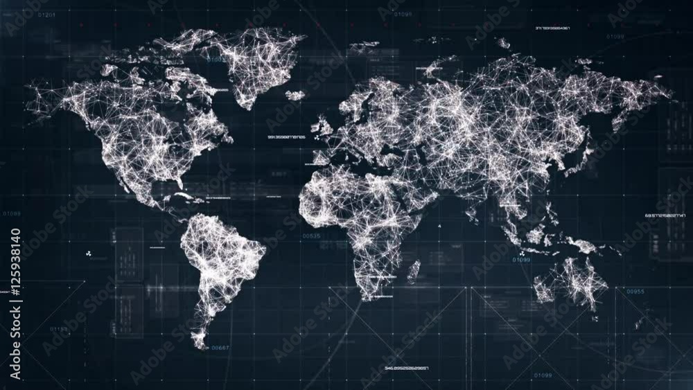 Conceptual World Map from dots lines - loop background. Futuristic map ...