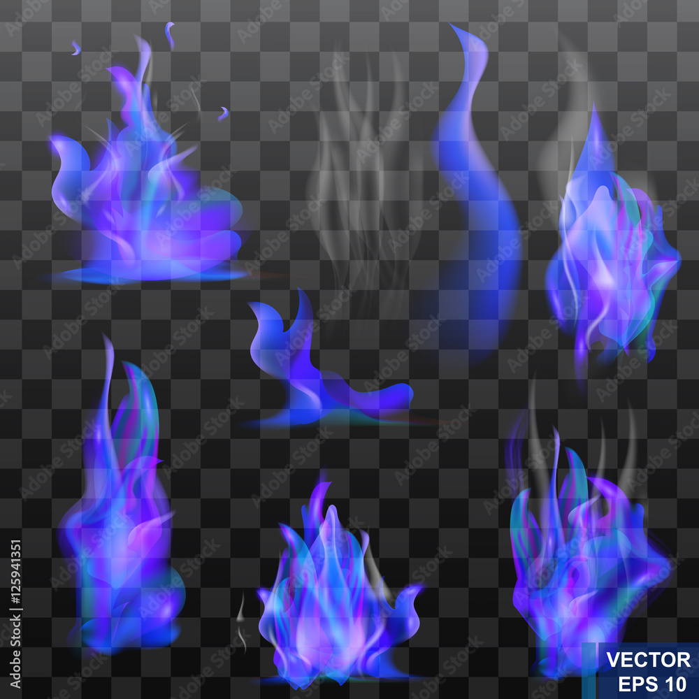 Blue flame. Realistic fire. Smoke. Bonfire. For your design. Stock ...