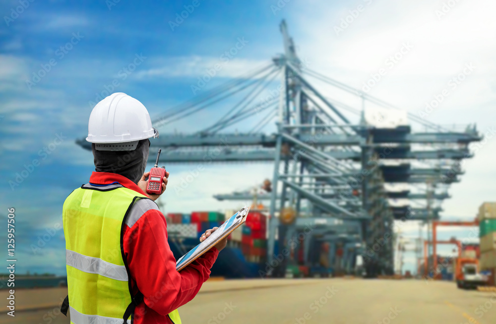 Conceptual image of international logistics, featuring a docker ...