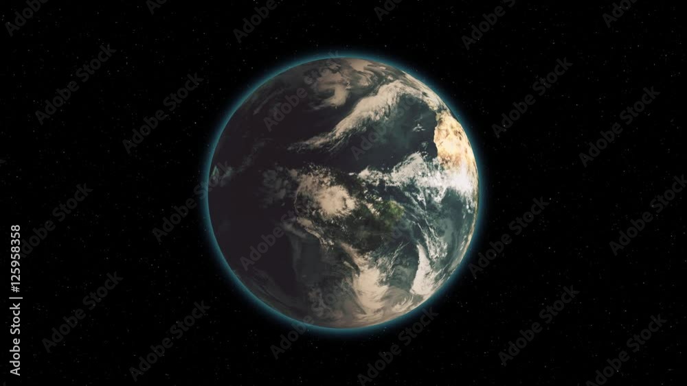 Realistic Earth Rotating on Black (Loop). Globe is centered in frame ...