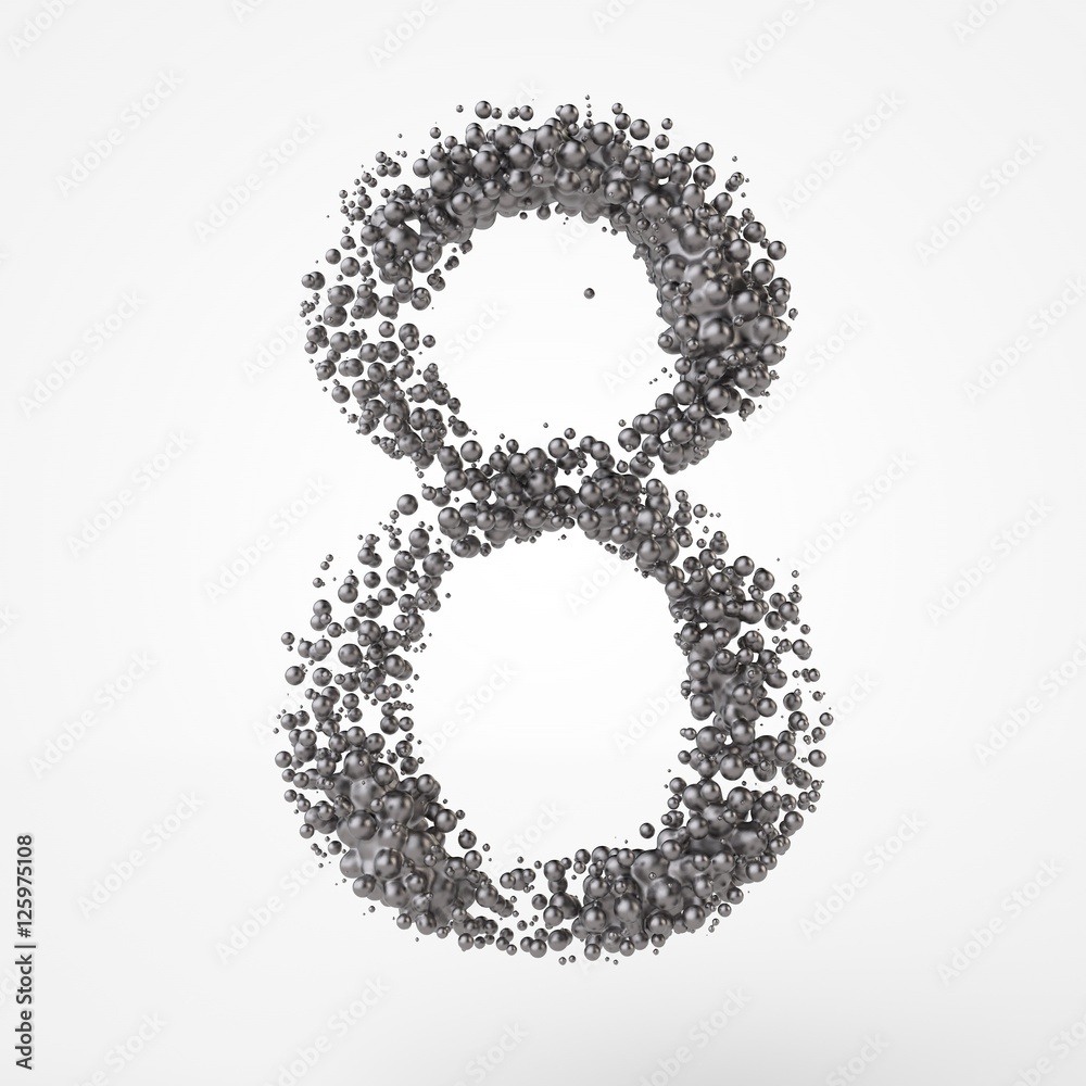 3d number 8 in metal over white background. 3d render illustration ...
