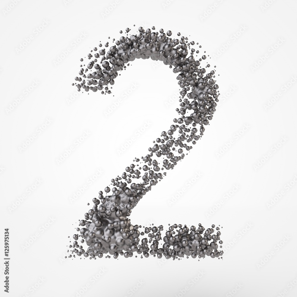 3d number 2 in metal over white background. 3d render illustration ...