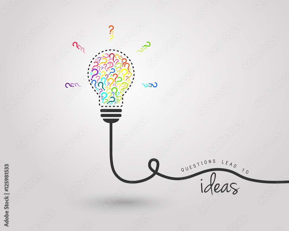 Idea and thinking concept. Lightbulb made of question marks as ...