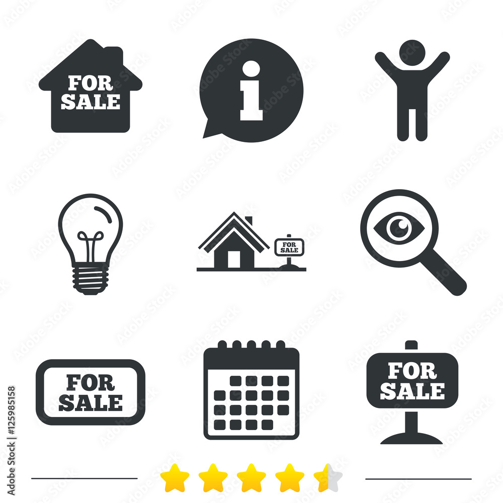 For sale icons. Real estate selling signs. Home house symbol ...