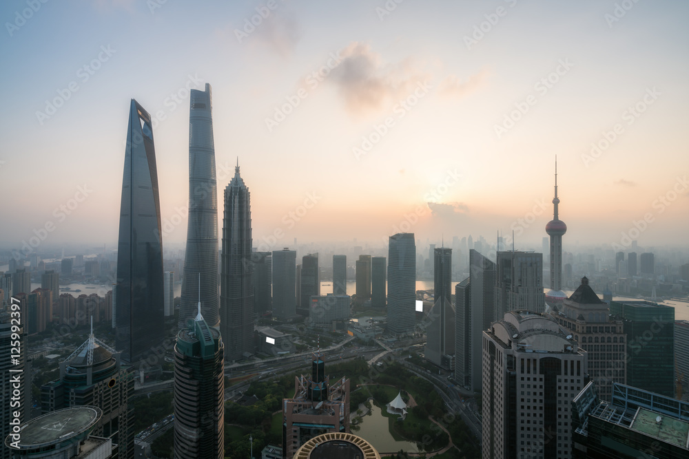 Shanghai Skyline with its newly built iconic skyscrapers. Stock Photo ...
