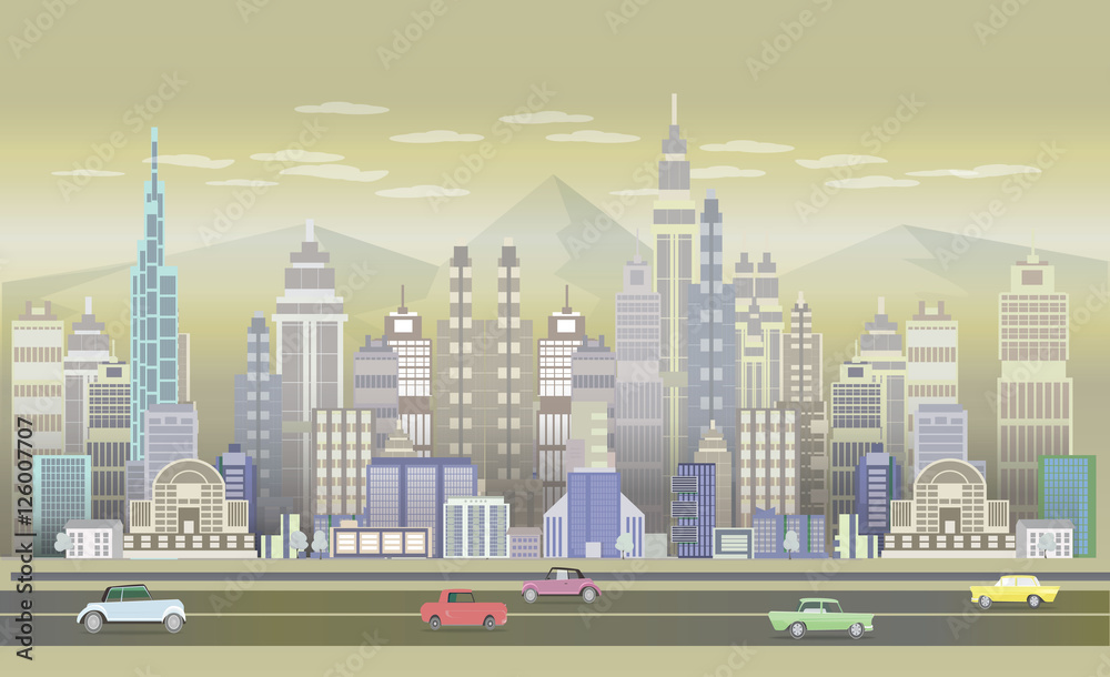City Game Backgrounds with mountains and retro old cars ,2d game ...