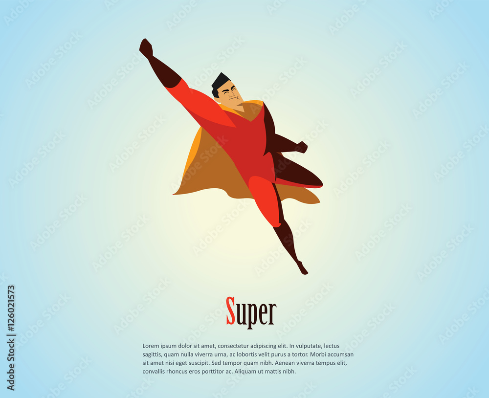 Vector illustration of flying superhero, business power icon, red ...