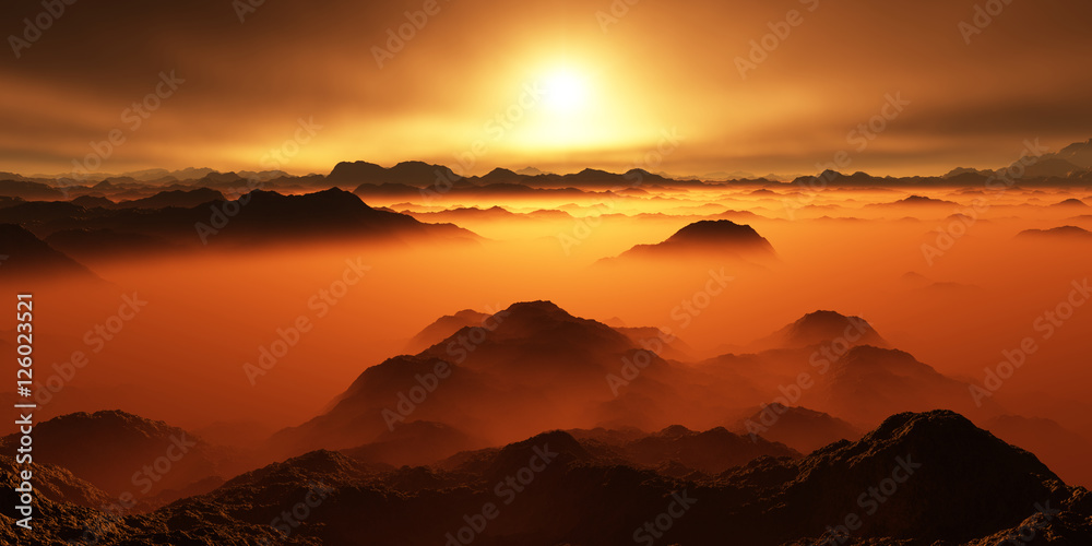 Titan, largest moon of Saturn with atmosphere. Surface landscape of ...