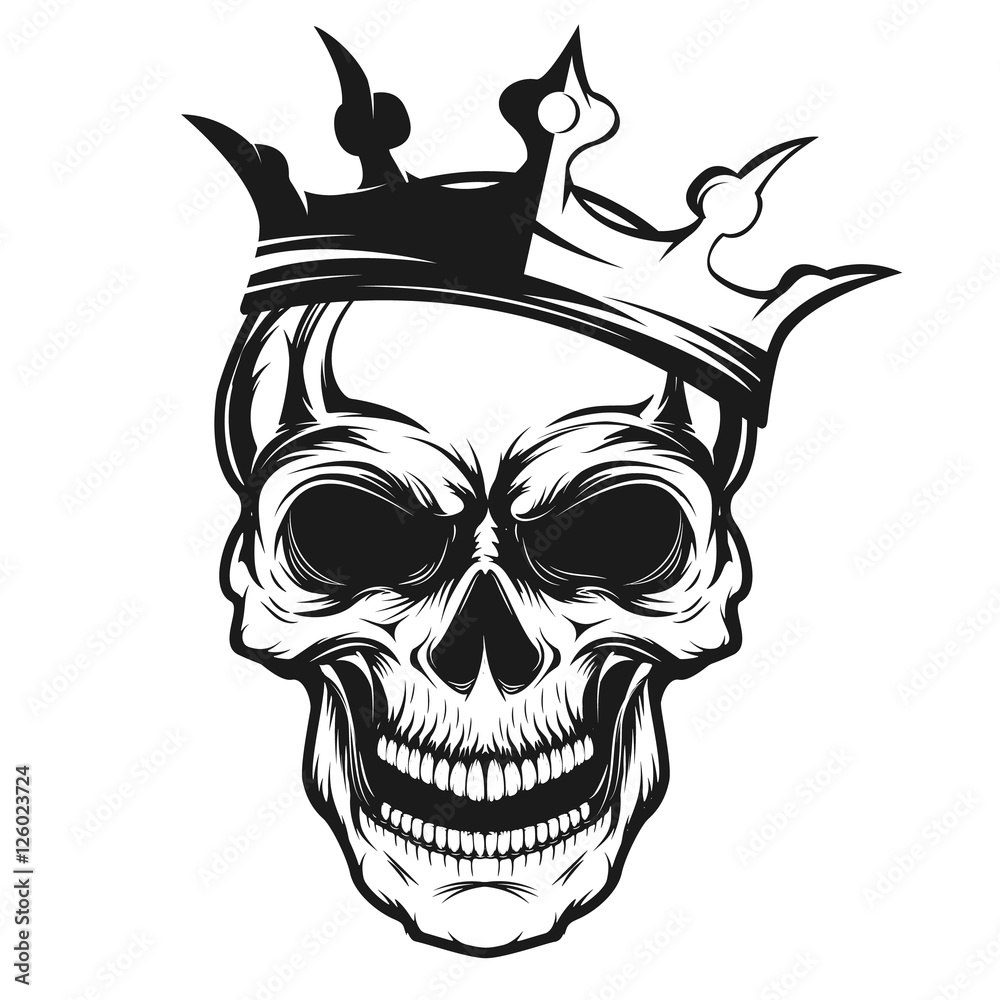 Skull with crown. Design element for emblem, badge, sign, t-shirt print ...