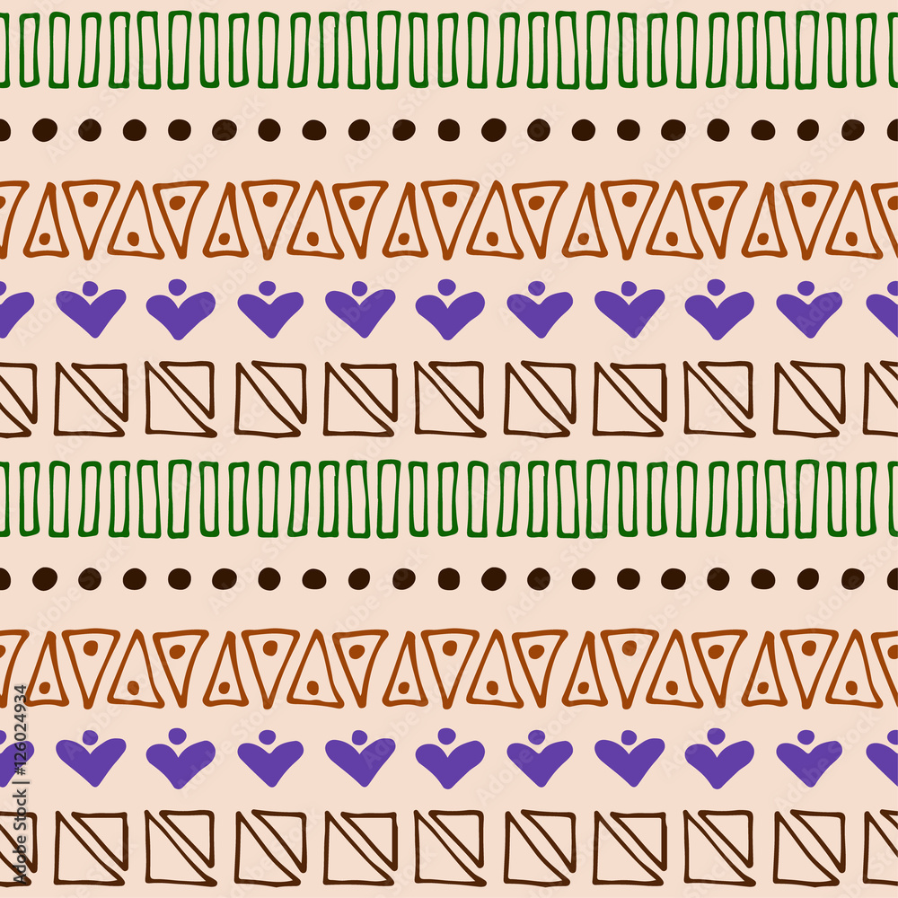 Seamless vector pattern. Beige geometrical background with hand drawn ...