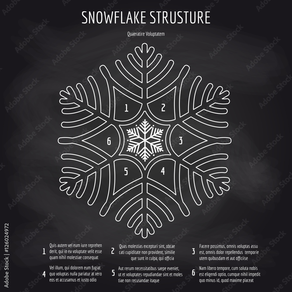 Snowflake structure vector illustrtion on chalkboard black background ...