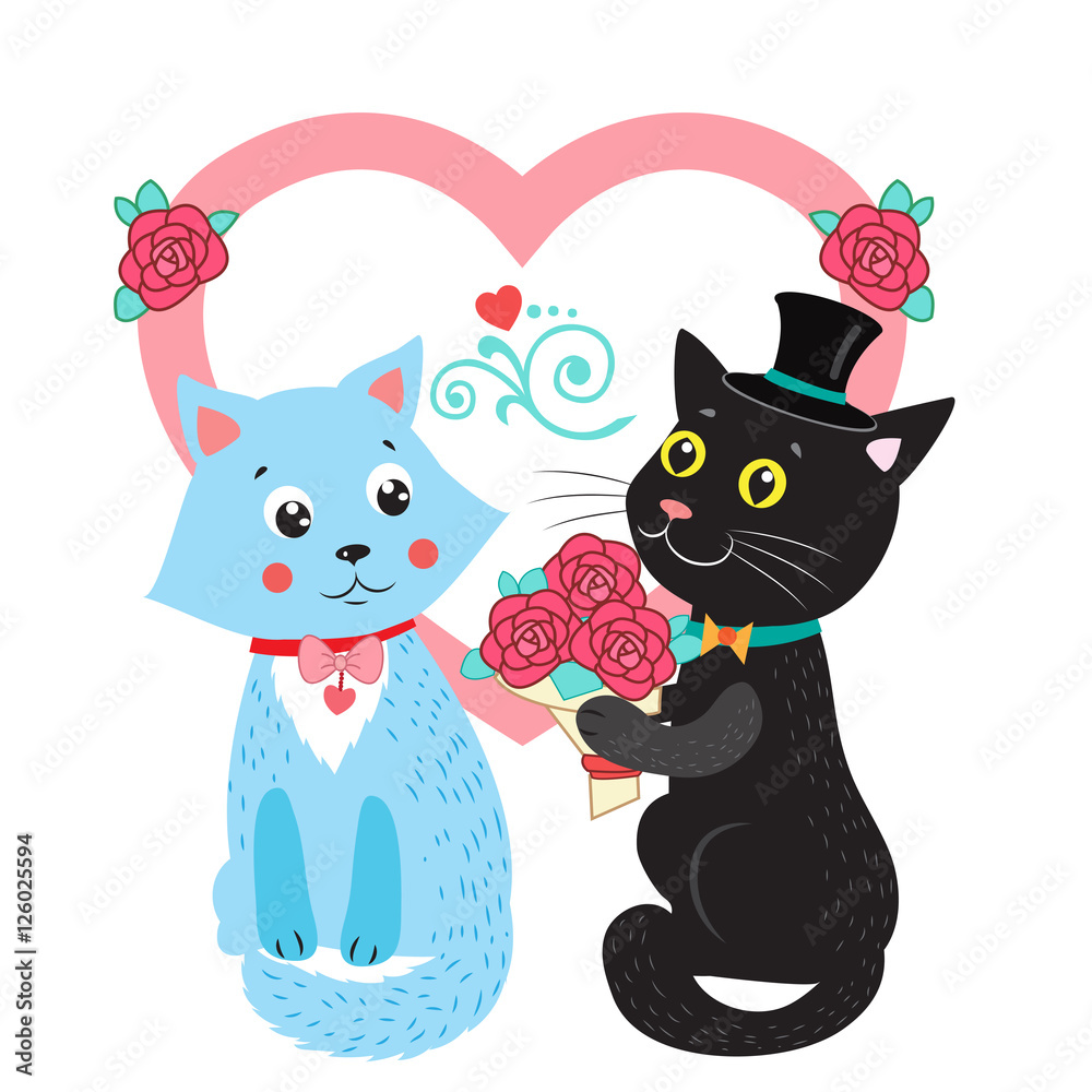 Two Cute Vector Cats. Card Design Elements With Cute Cats. Wedding ...