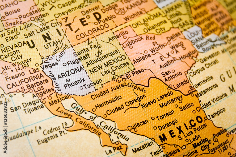 Map of United States and Mexico Border Stock Photo | Adobe Stock