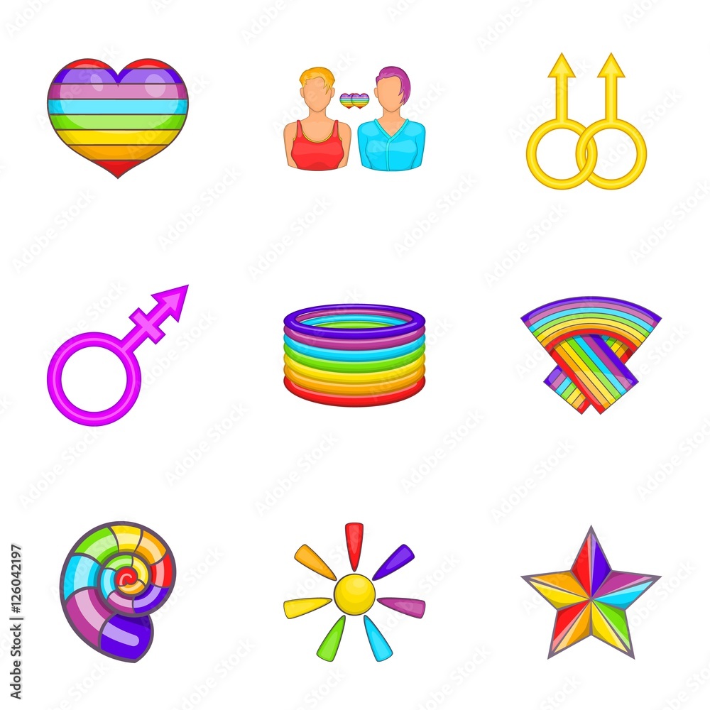 Gender minorities icons set. Cartoon illustration of 9 gender ...