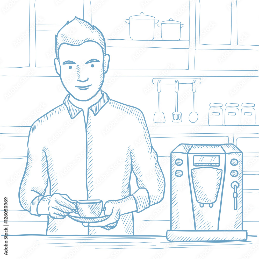 Man making coffee vector sketch illustration. Stock Vector | Adobe Stock