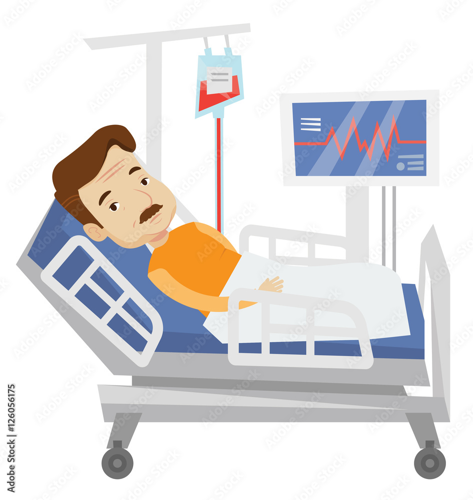 Patient lying in hospital bed vector illustration. Stock Vector | Adobe ...