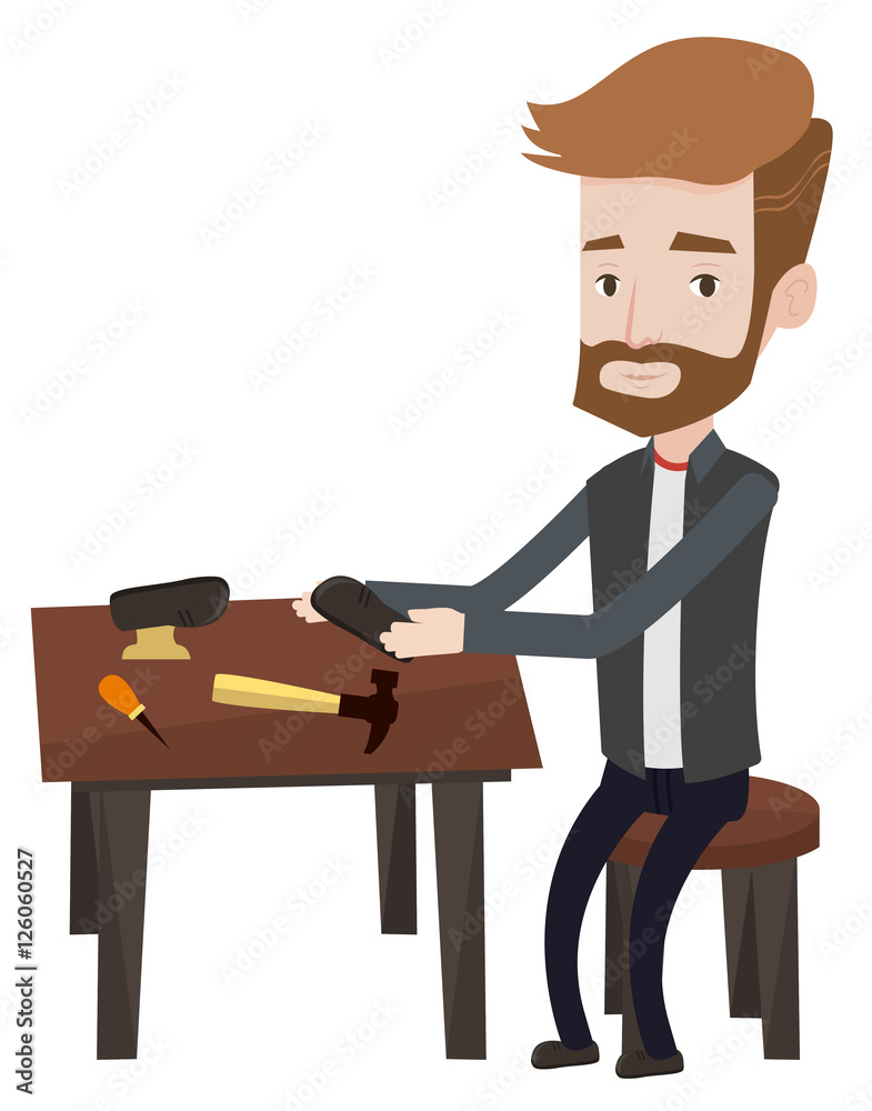 Shoemaker making handmade shoes in workshop. Stock Vector | Adobe Stock