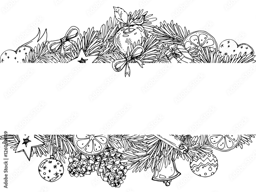 New Year and Christmas frame for coloring book for adult and children ...