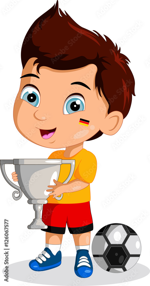 proud boy cartoon holding trophy Stock Illustration | Adobe Stock