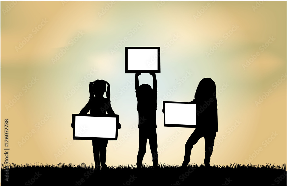 Children holding a poster. Stock Vector | Adobe Stock